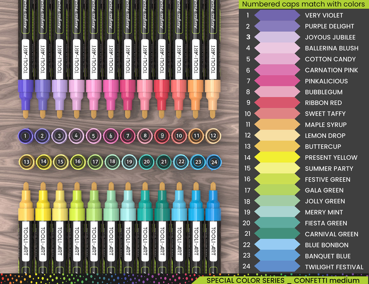 24 Confetti Colors Acrylic Paint Pens Markers Set 3mm Medium Tip ...