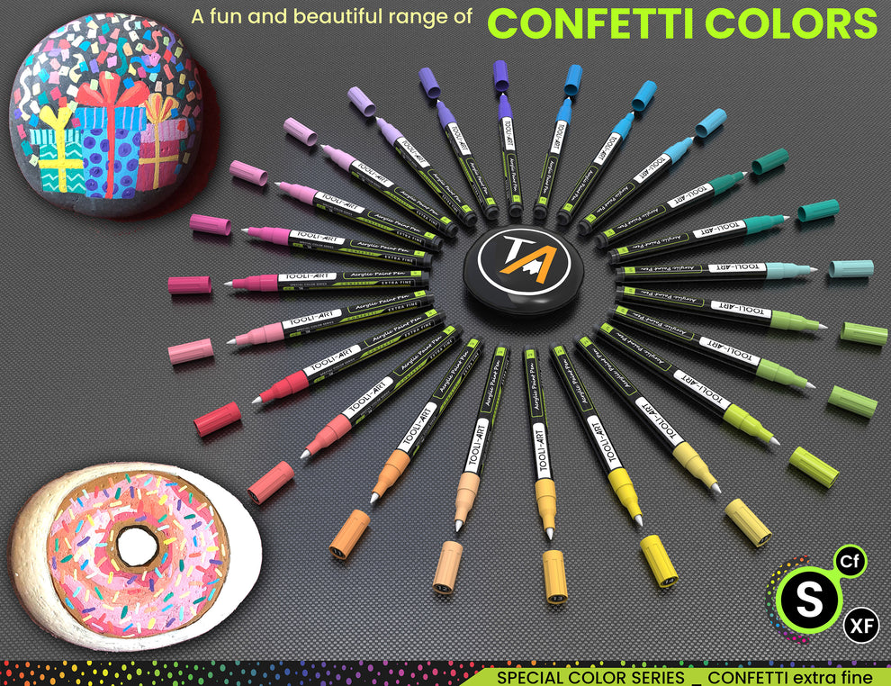 24 Confetti Colors Acrylic Paint Pens Markers Set 0.7mm Extra Fine Tip ...