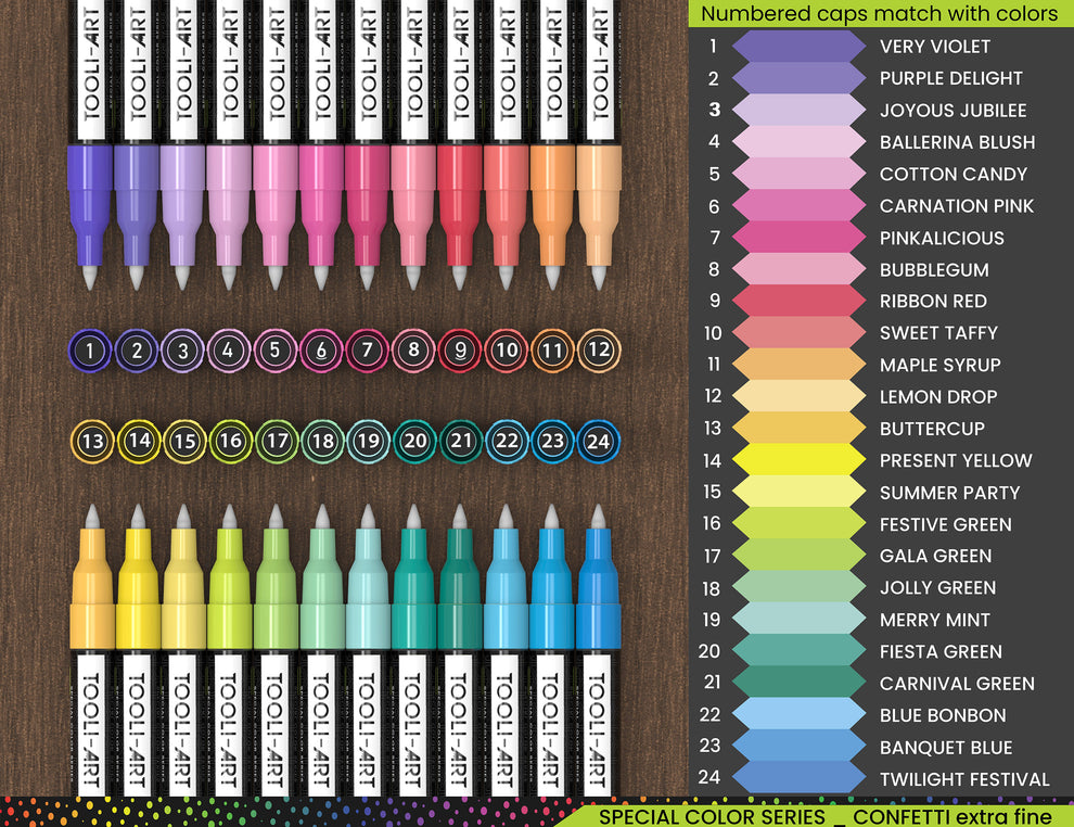 24 Confetti Colors Acrylic Paint Pens Markers Set 0.7mm Extra Fine Tip ...