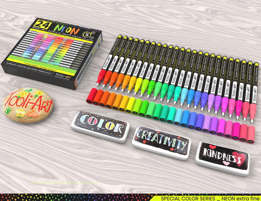 24 Neon Fluorescent Acrylic Paint Pens Markers Set 0.7mm (EXTRA FINE ...