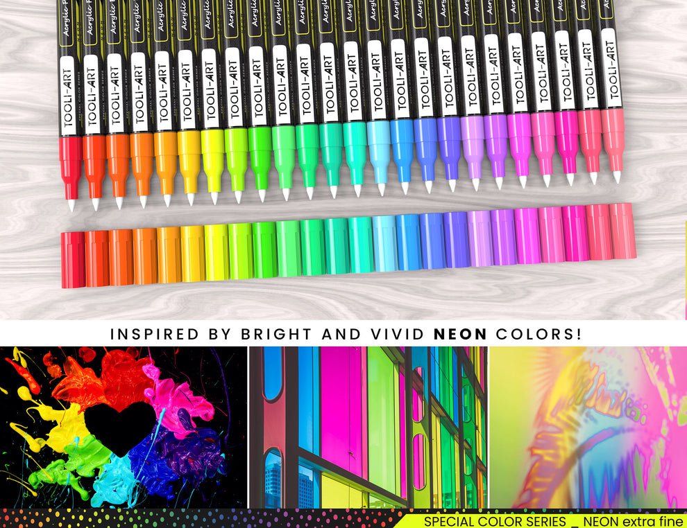 24 Neon Fluorescent Acrylic Paint Pens Markers Set 0.7mm (EXTRA FINE ...