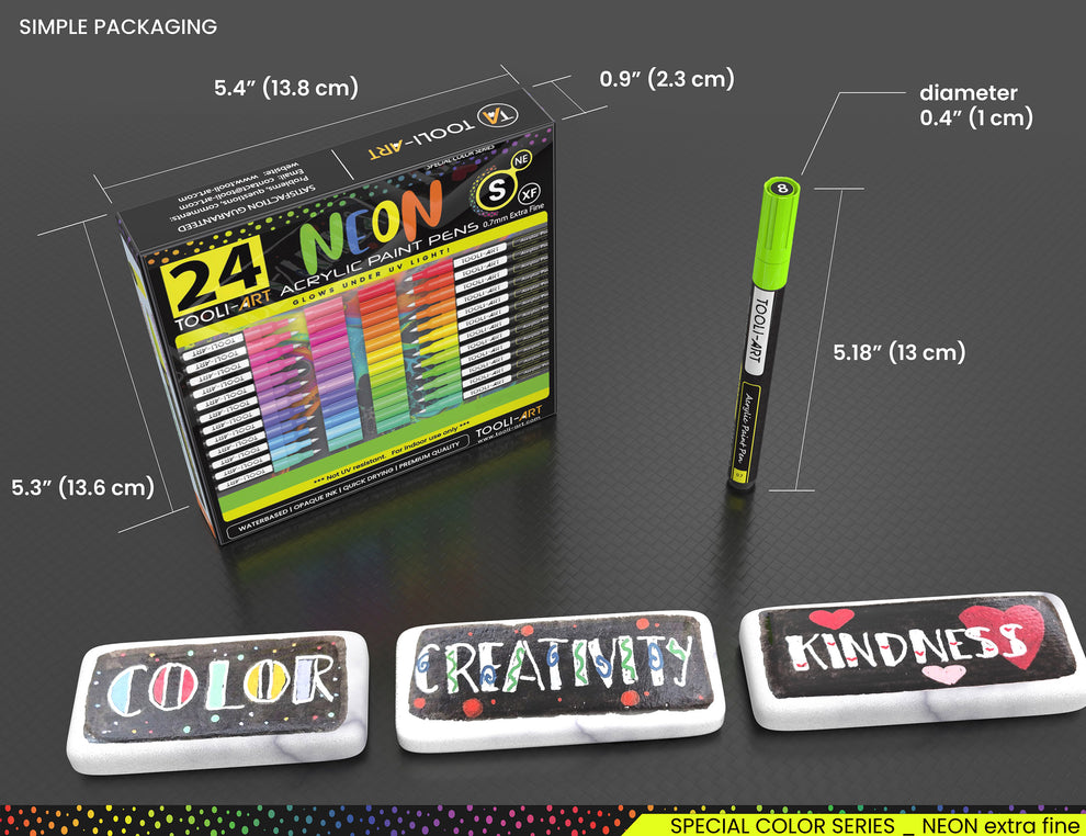 24 Neon Fluorescent Acrylic Paint Pens Markers Set 0.7mm (EXTRA FINE ...