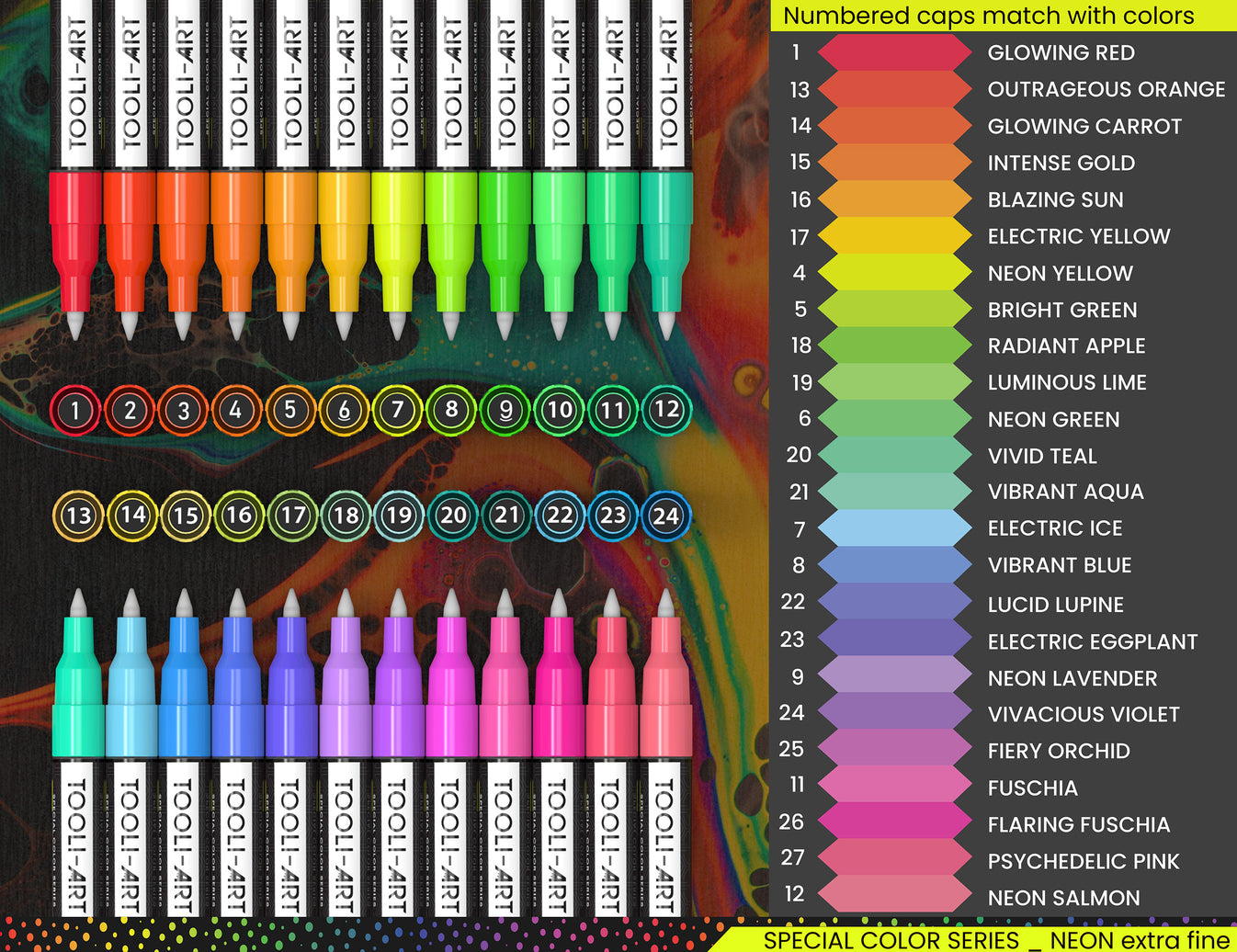 24 Neon Fluorescent Acrylic Paint Pens Markers Set 0.7mm (EXTRA FINE ...