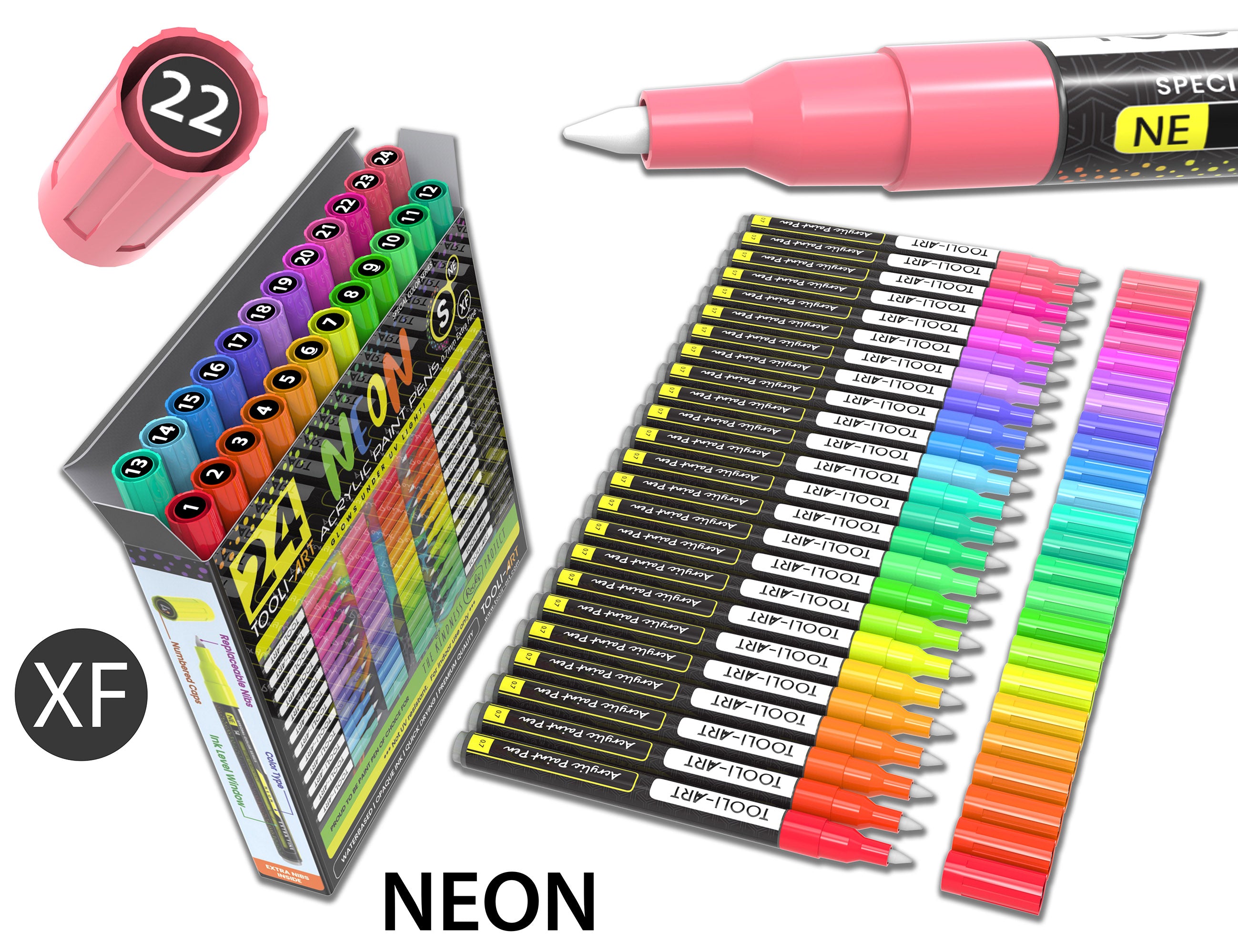 24 Neon Fluorescent Acrylic Paint Pens Special Color Series Markers Se ...