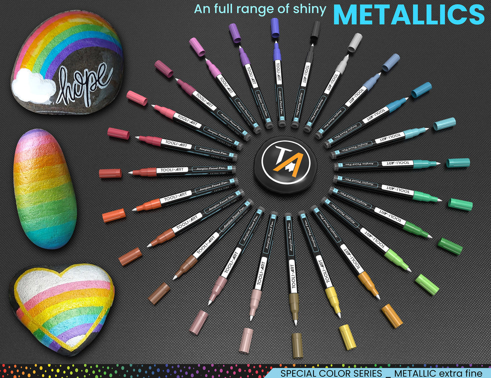 24 Metallic Acrylic Paint Pens Special Color Series Markers 0.7mm (EXT ...