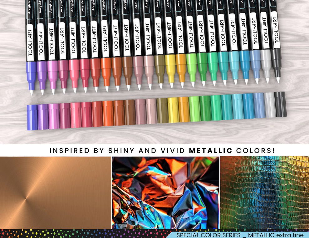 24 Metallic Acrylic Paint Pens Special Color Series Markers 0.7mm (EXT ...
