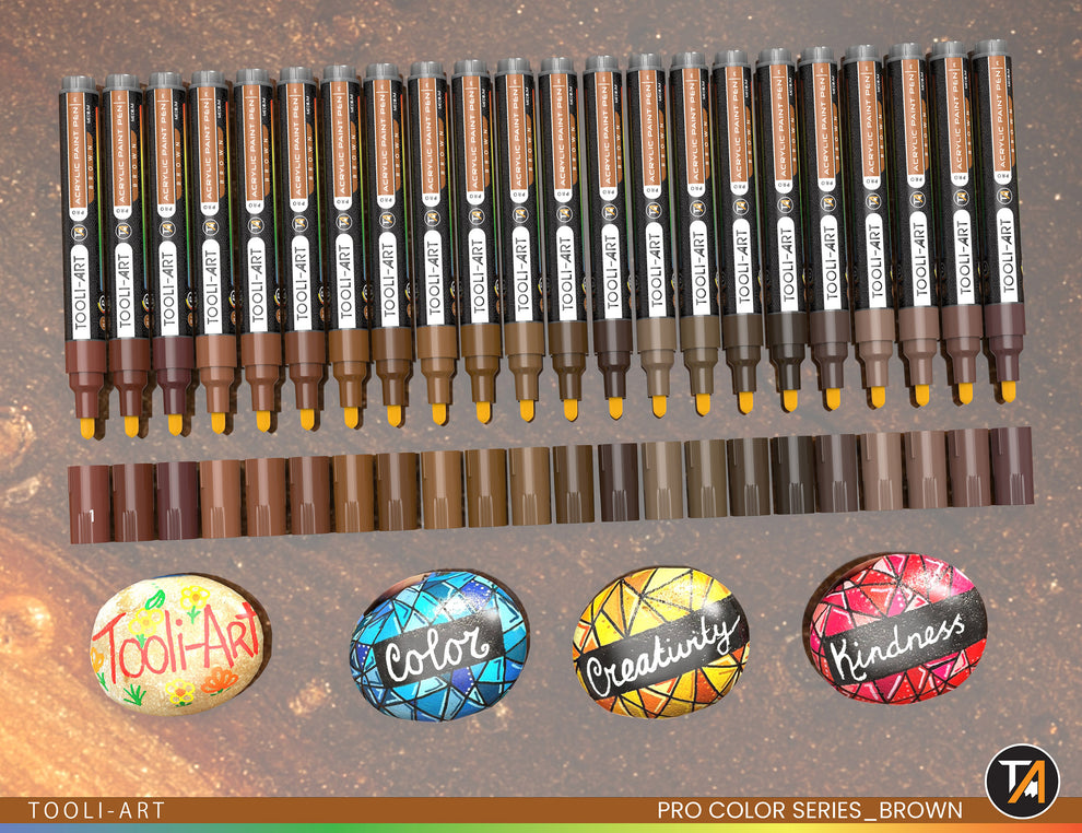 22 Acrylic Paint Pens (BROWNS) Pro Color Series Set (3mm MEDIUM ...