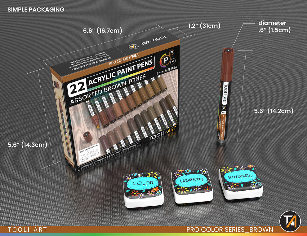 22 Acrylic Paint Pens (BROWNS) Pro Color Series Set (3mm MEDIUM ...
