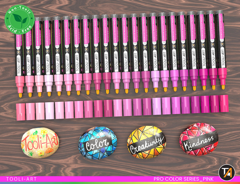 22 Acrylic Paint Pens (PINKS) Pro Color Series Set (3mm MEDIUM) – TOOLI-ART