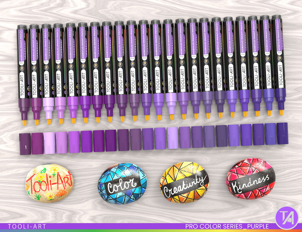 22 Acrylic Paint Pens (PURPLES) Pro Color Series Set (3mm MEDIUM ...
