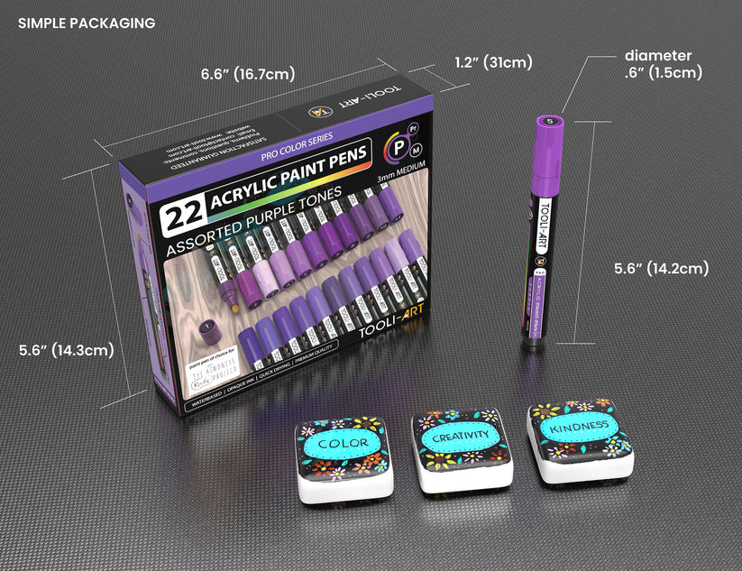22 Acrylic Paint Pens (PURPLES) Pro Color Series Set (3mm MEDIUM ...