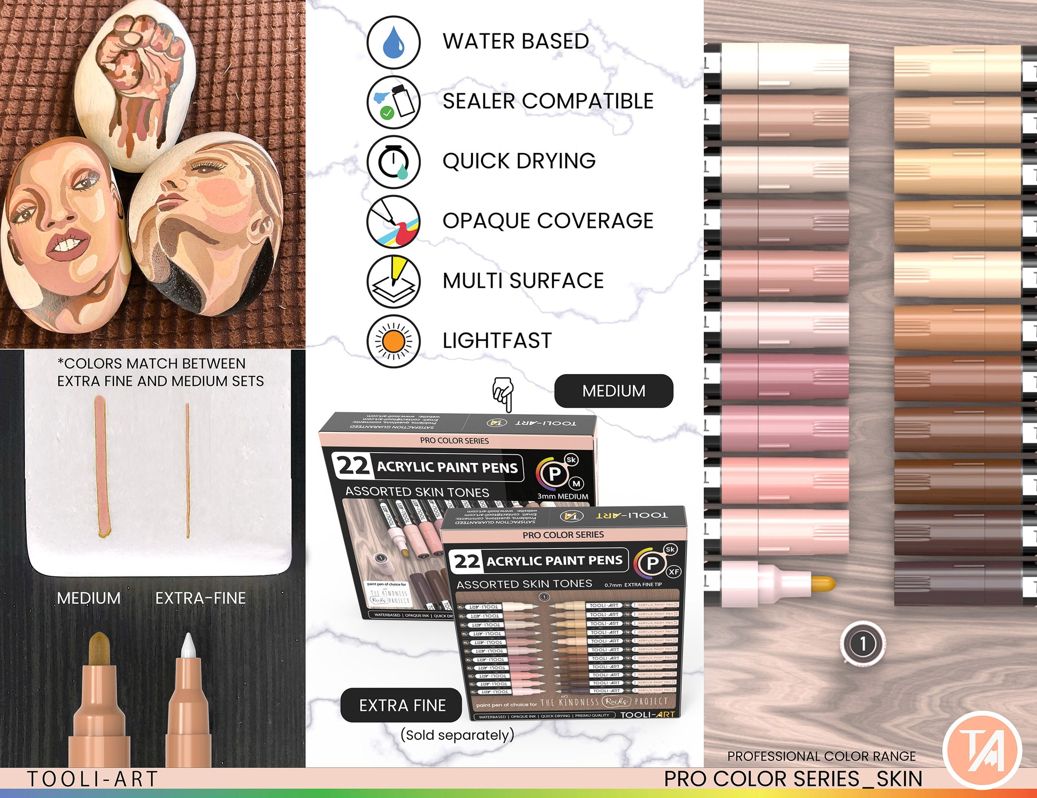 22 Acrylic Paint Markers Paint Pens Skin Flesh Tones Pro Color Series ...