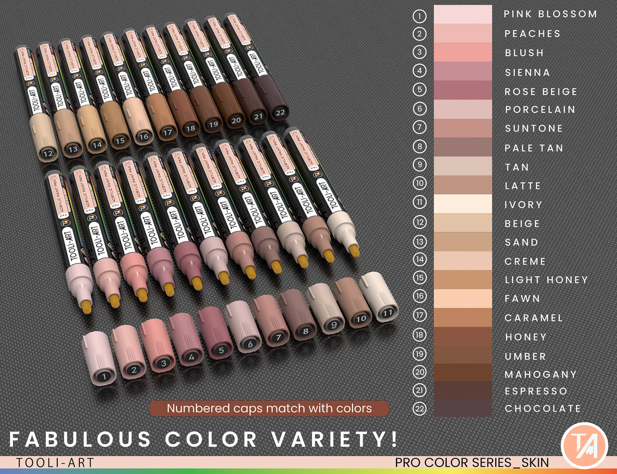 22 Acrylic Paint Pens (SKIN FLESH) Pro Color Series Set (3mm MEDIUM ...