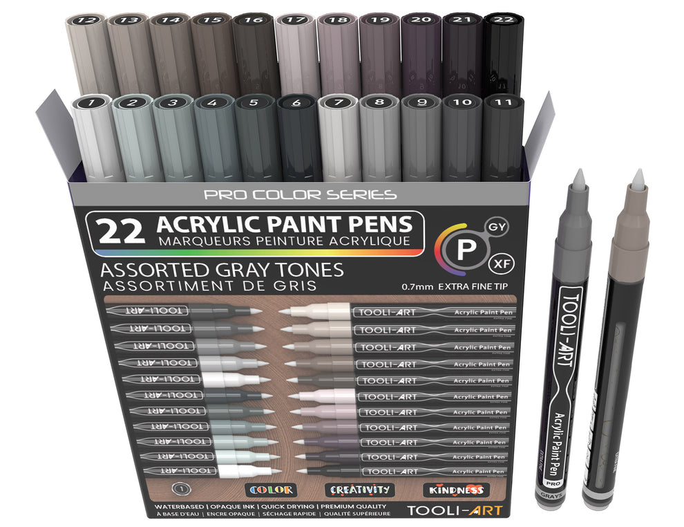 Acrylic Paint Pens 22 Assorted Gray Pro Color Series Specialty Markers ...