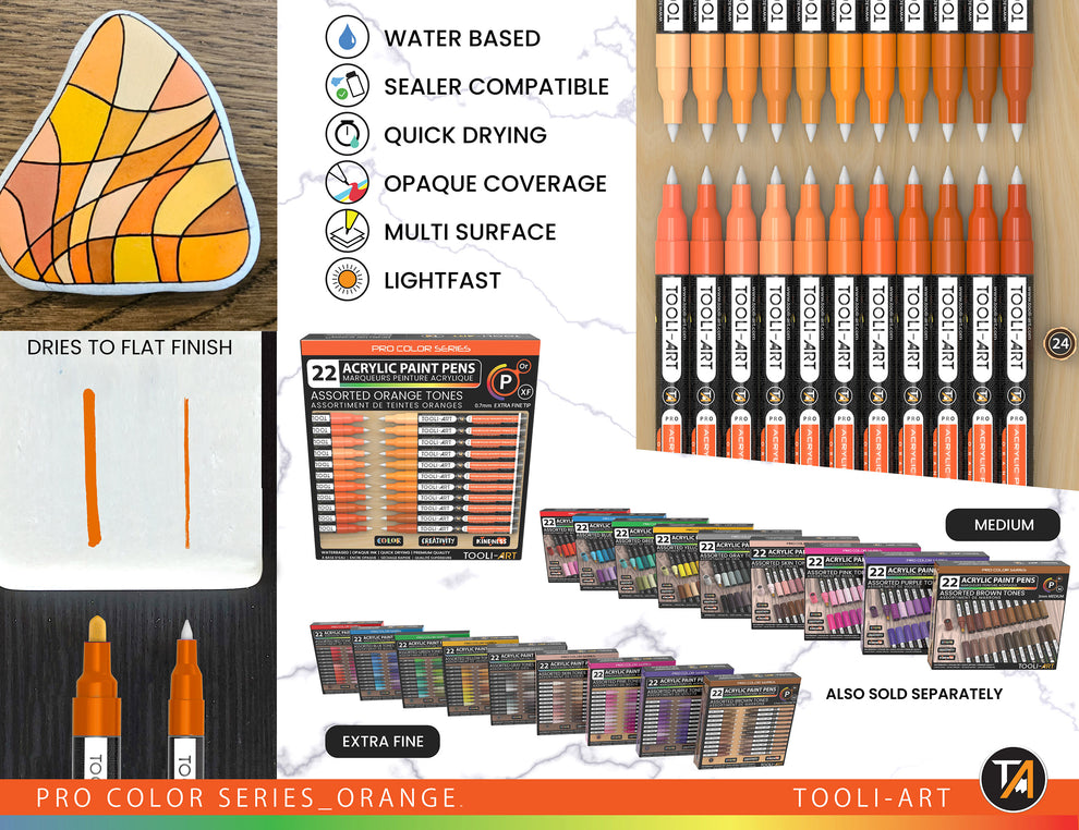 Acrylic Paint Pens 22 Assorted Orange Tones Pro Markers Set 0.7mm Extr ...