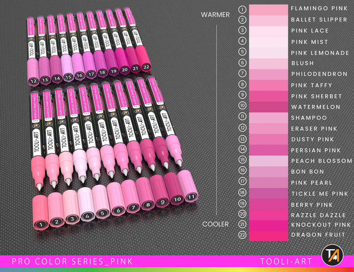Acrylic Paint Pens 22 Assorted Pink Pro Color Series Specialty Markers ...