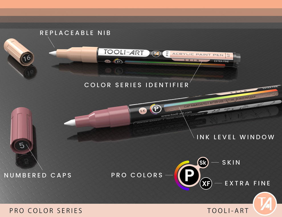 Acrylic Paint Pens 22 Assorted Skin Flesh Tones Pro Color Series Marke ...