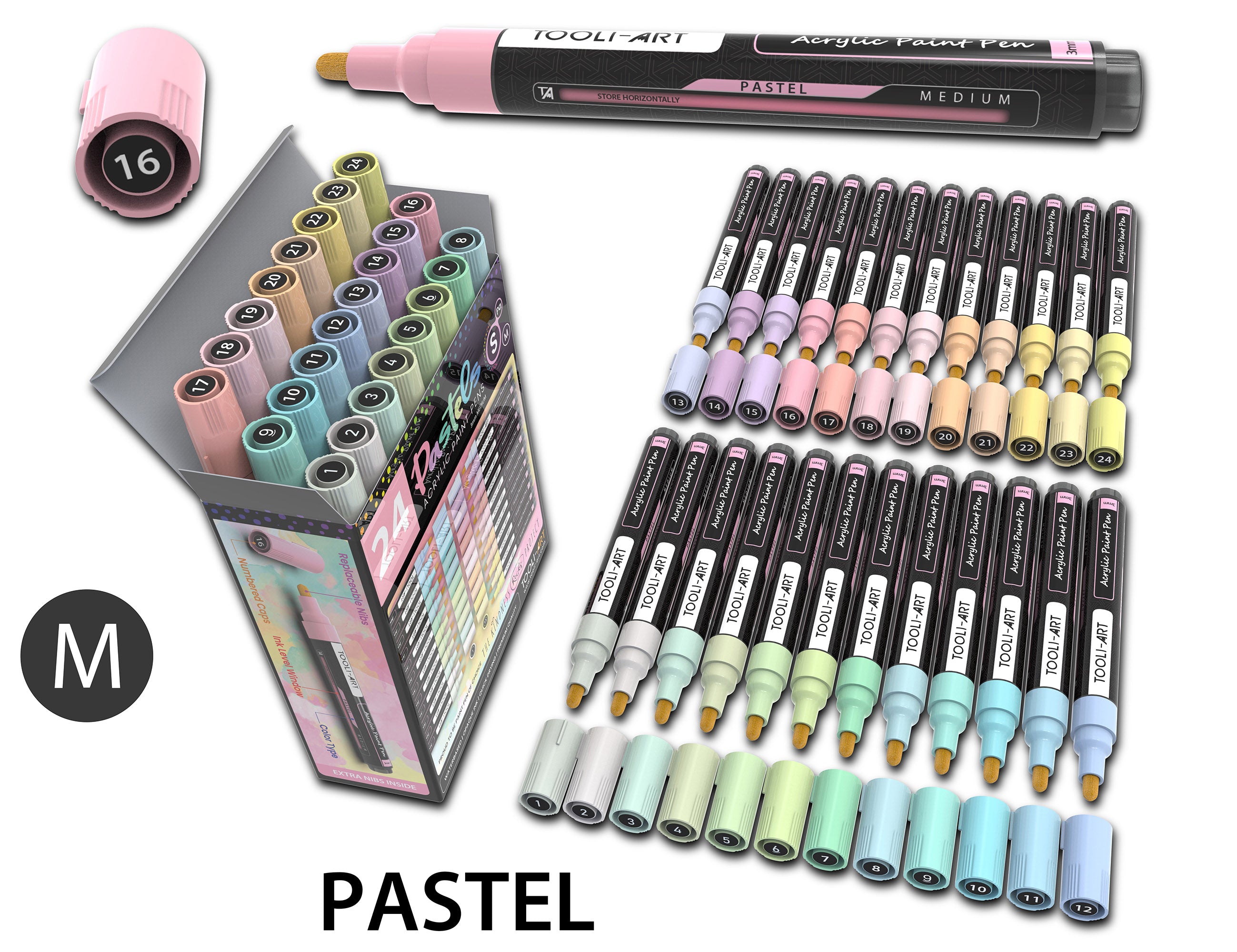 24 Pastel Acrylic Paint Pens Special Color Series Markers Set (3mm MED ...