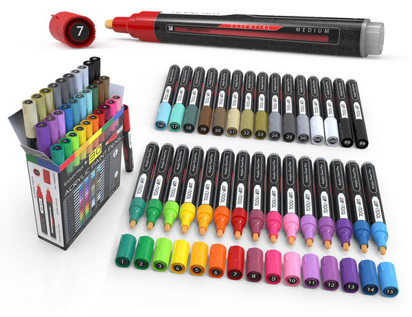 30 Essential Acrylic Paint Pens Assorted Color Set (3mm MEDIUM) – TOOLI-ART