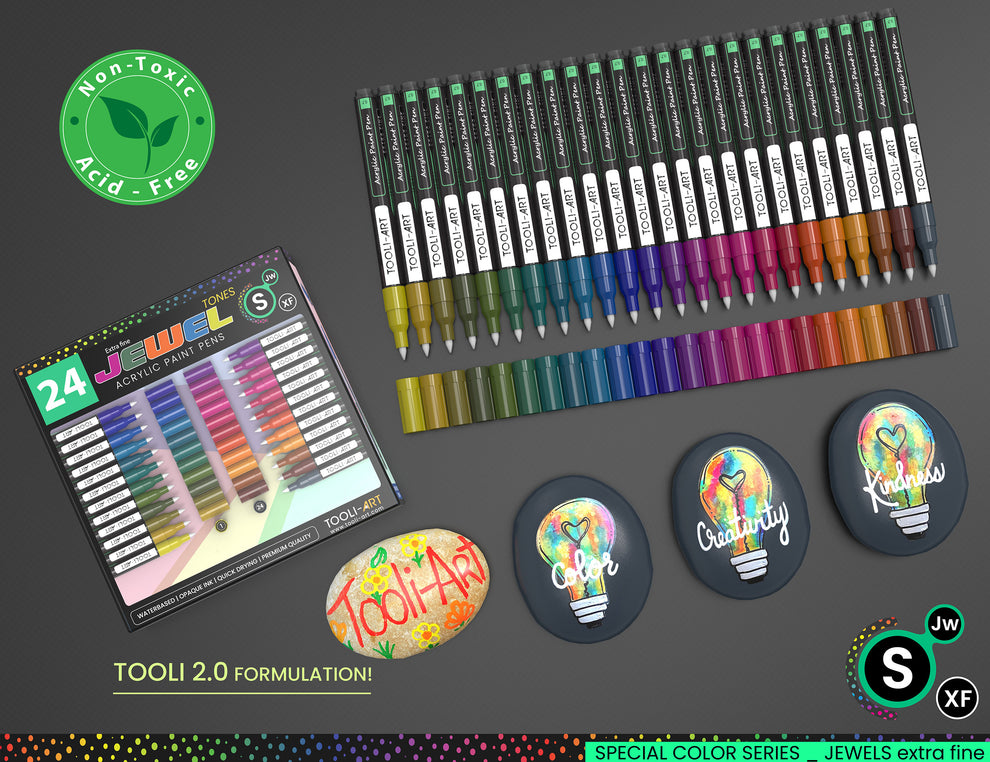 24 Jewel Dark Tones Acrylic Paint Pens Special Color Series Markers Se ...