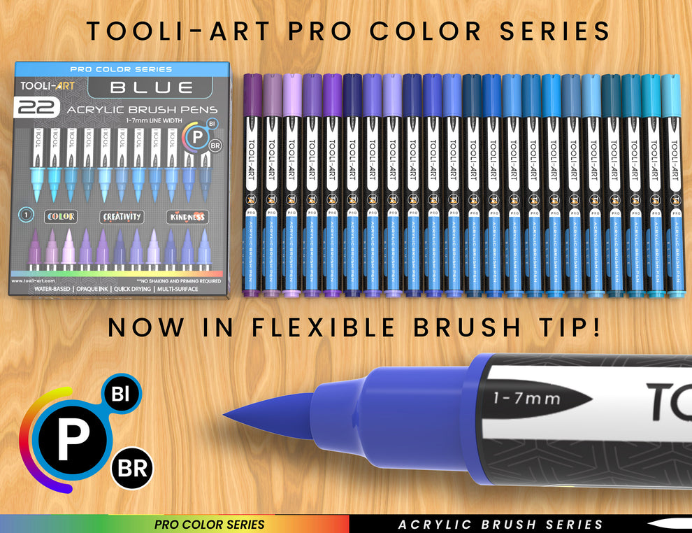 22 Flexible Brush Tip Acrylic Paint Pens Markers Set 1-7mm (BLUE ...