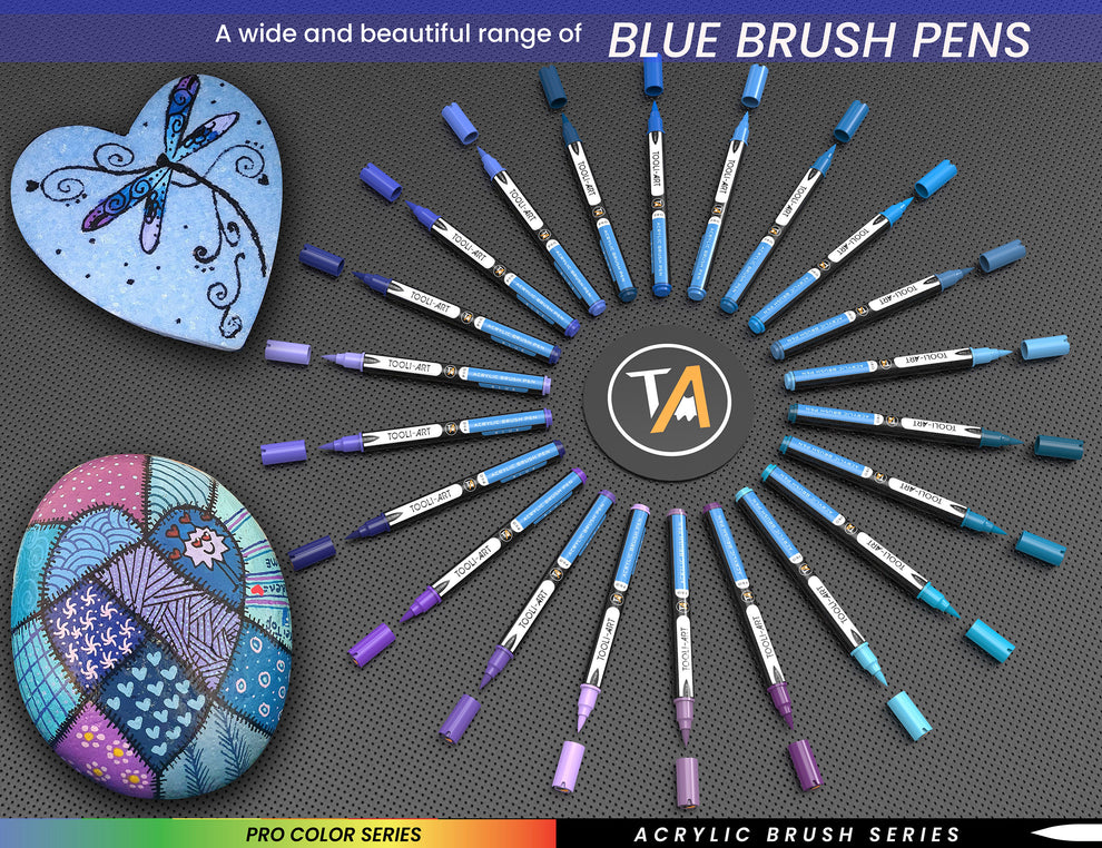22 Flexible Brush Tip Acrylic Paint Pens Markers Set 1-7mm (BLUE ...