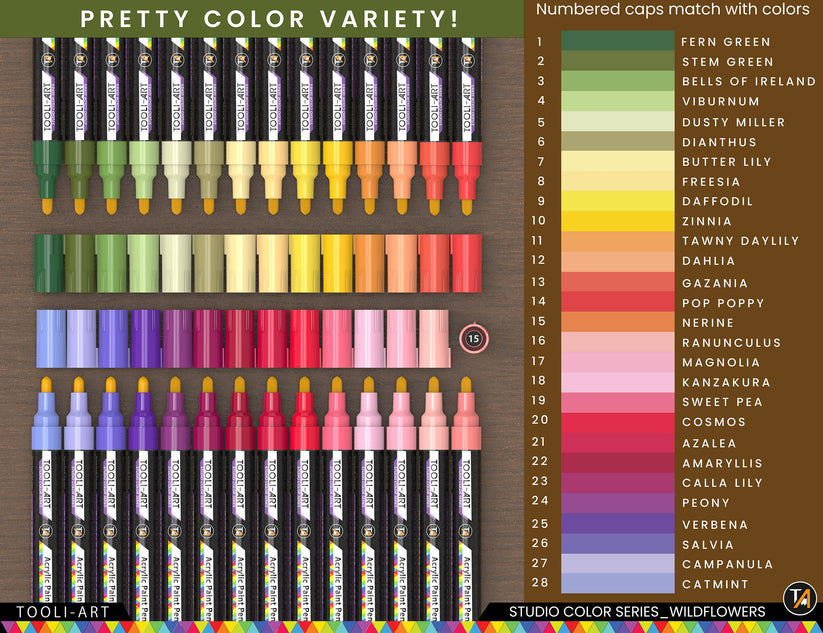 28 Wildflower Colors Acrylic Paint Pens Markers Set 3mm Medium – TOOLI-ART