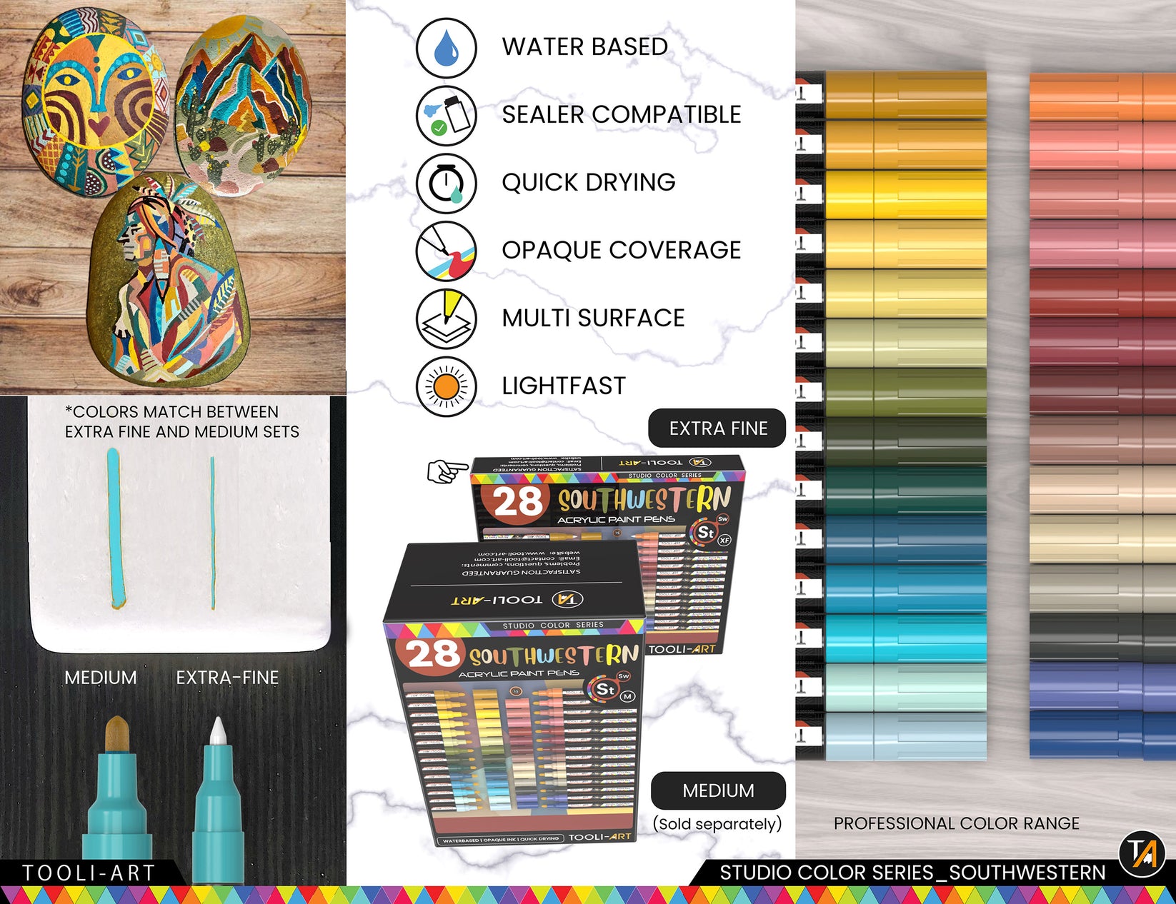 28 Southwestern Colors Acrylic Paint Pens Markers Set 0.7mm Extra Fine – TOOLI-ART