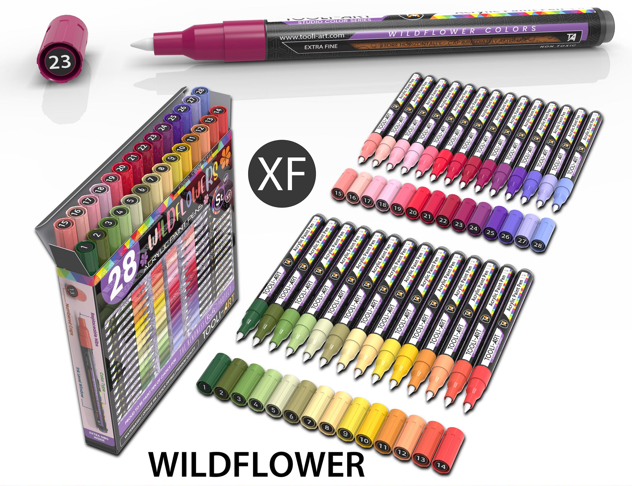 28 Wildflower Colors Acrylic Paint Pens Studio Color Series Markers Se – TOOLI-ART