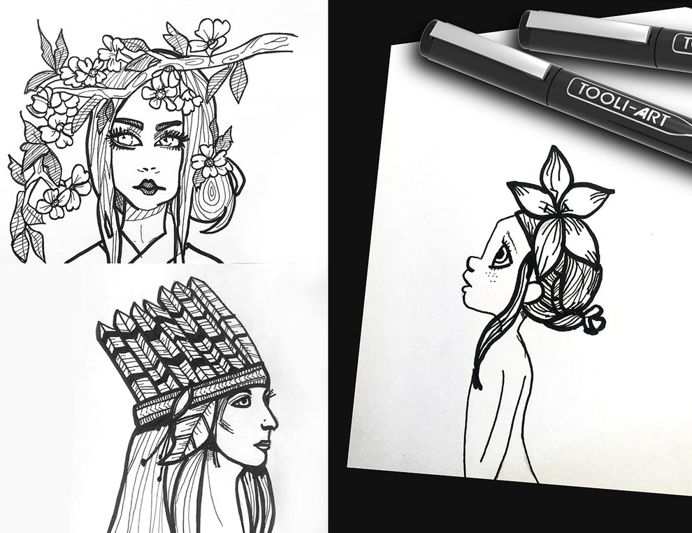 TOOLI-ART Micro-Line Pens With Case, 14/Set Black, Fineliner, Multilin