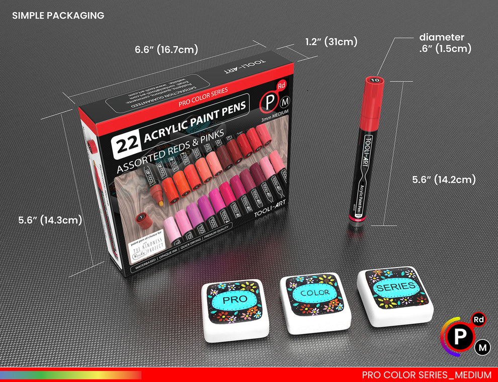 22 Acrylic Paint Pens (REDS AND PINKS) Pro Color Series Set (3mm MEDIU ...