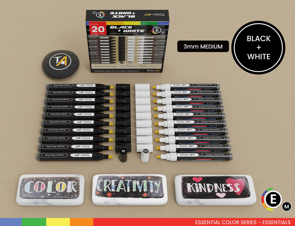 20 Black And White Acrylic Paint Markers Paint Pens Set (3mm MEDIUM ...